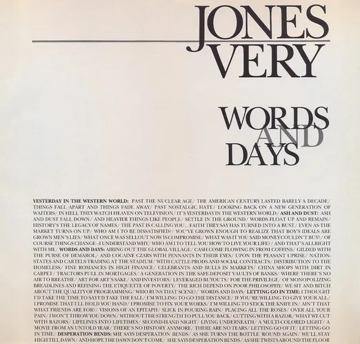 Jones Very - Words And Days - Reviews - Album of The Year